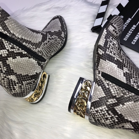 BAMBOO | Shoes | Bamboo Faux Snakeskin Chain Heel Booties | Poshmark